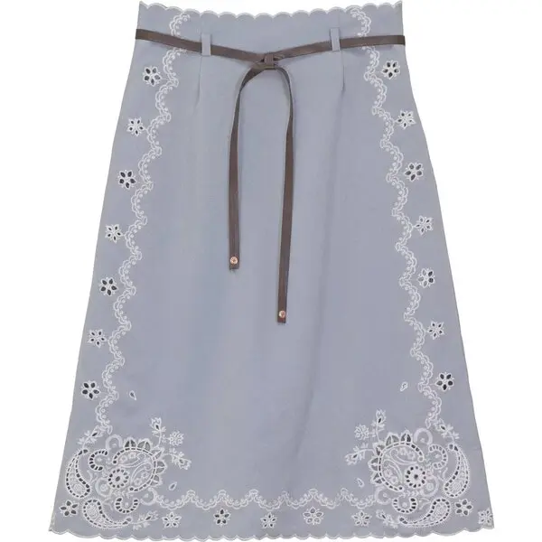 ASPECT Embroidered Scalloped Hem A-line Skirt - Blue