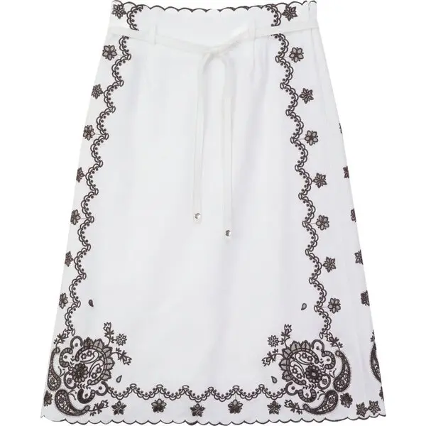 ASPECT Embroidered Scalloped Hem A-line Skirt - White