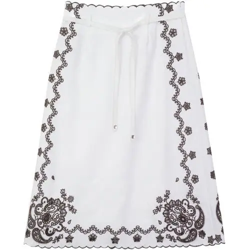 ASPECT Embroidered Scalloped Hem A-line Skirt - White