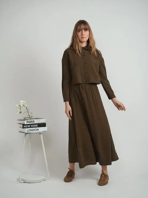 VERSATILE Copper Tencel Blouse - Olive