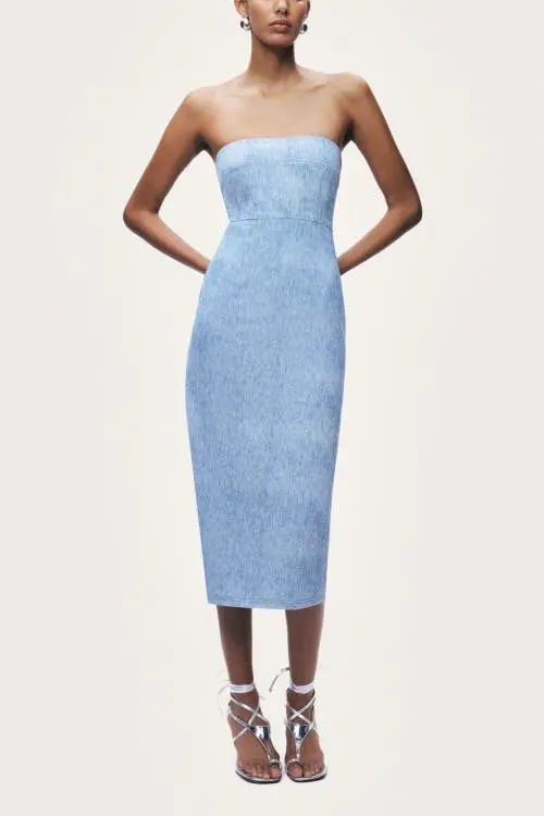 NOCTURNE Stone-detail Strapless Midi Dress