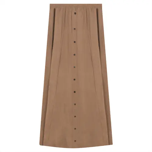 MAXMRKT Maxi Gauze Skirt With Faux Button Front And Elastic Waistband - Stone