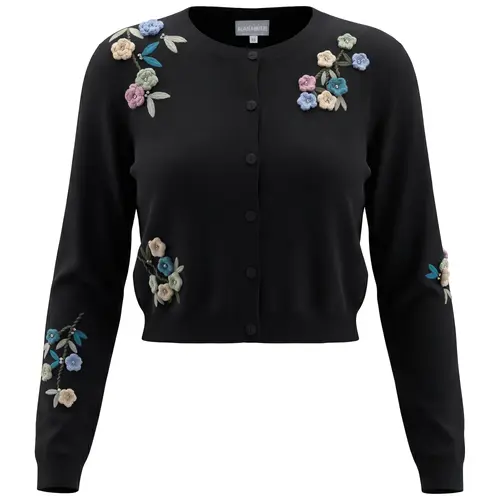 MADEMOISELLE Floral Embroidered Cropped Cardigan - Black