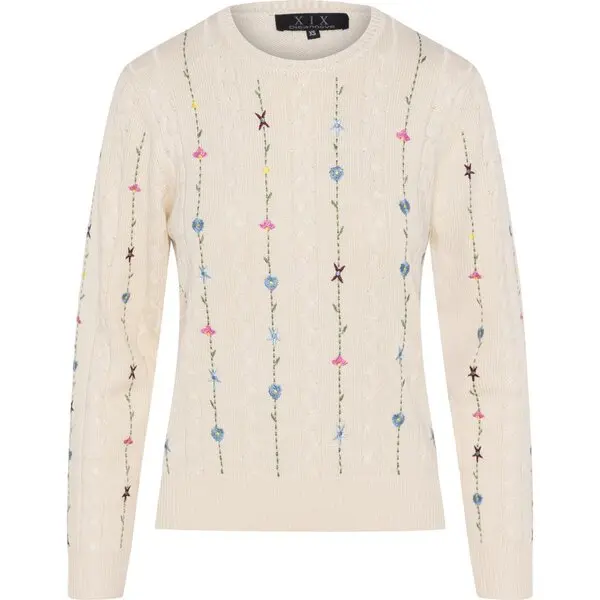 DICIANNOVE Embroidered Cable Knit Sweater - Cream