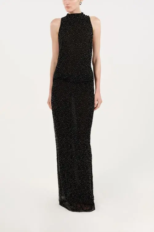NOCTURNE Stone-embellished Maxi Dress - Black