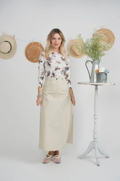 FAVES Maxi Mineral Wash Godet Skirt - Mocha