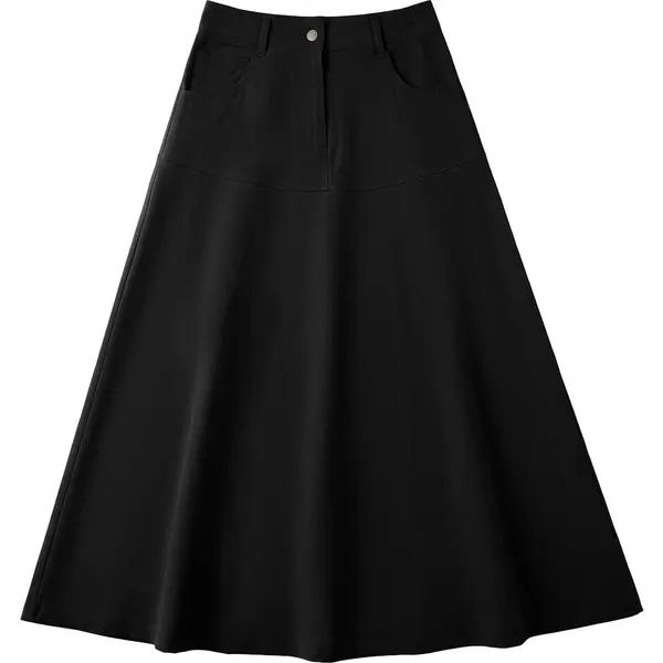 ASPECT Flare Side Pocket Zip Front Midi Skirt - Black