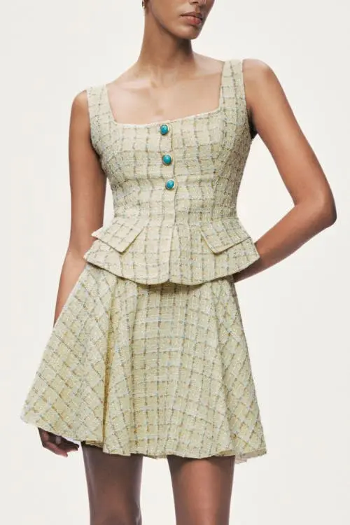 NOCTURNE Button Accent Tweed Bustier