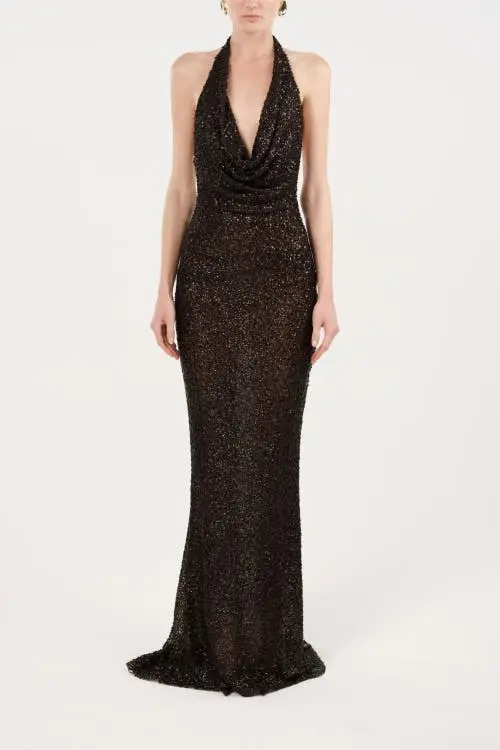 NOCTURNE Off-shoulder Sequin Embellished Maxi Dress