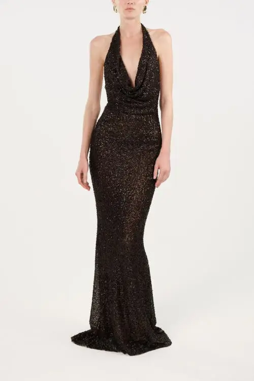 NOCTURNE Off-shoulder Sequin Embellished Maxi Dress