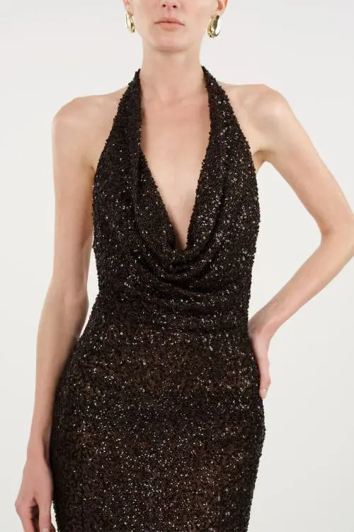 NOCTURNE Off-shoulder Sequin Embellished Maxi Dress