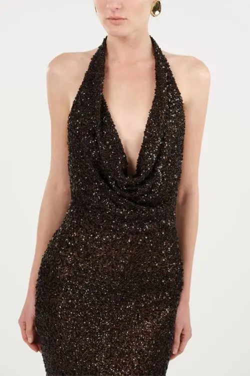 NOCTURNE Off-shoulder Sequin Embellished Maxi Dress