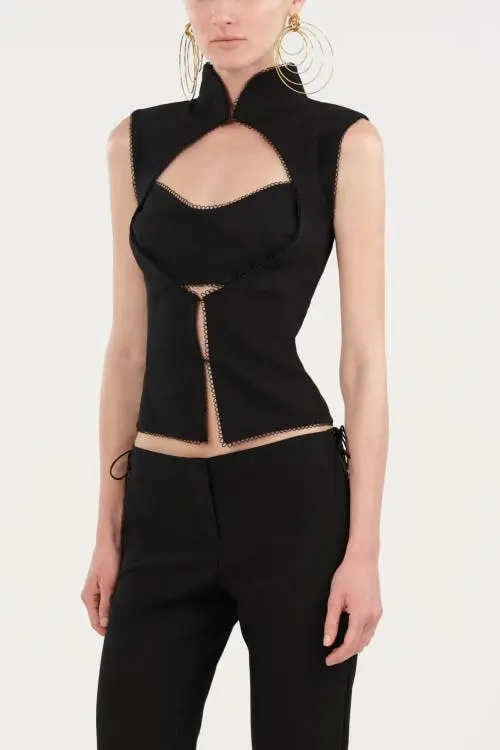 NOCTURNE Braid-trim Bustier Top With Built-in Bra
