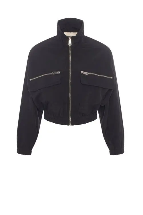 HASHTAG Dolman Zip-pocket Woven Bomber Jacket - Black