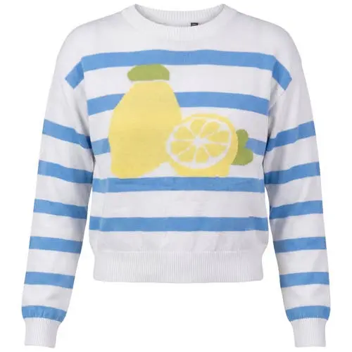 NONI DAILY Lemon Artwork Striped Cotton Knit Sweater