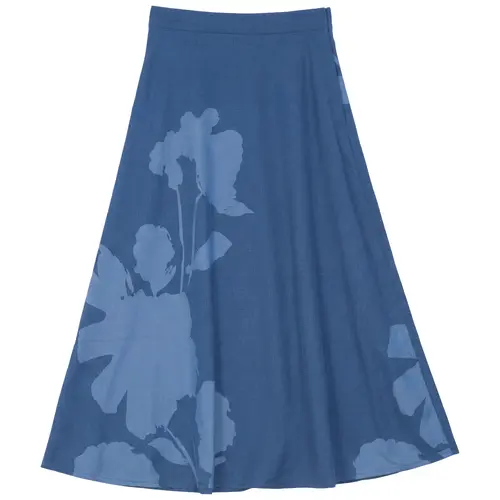 VERSATILE Printed Denim Midi Skirt - Chambray