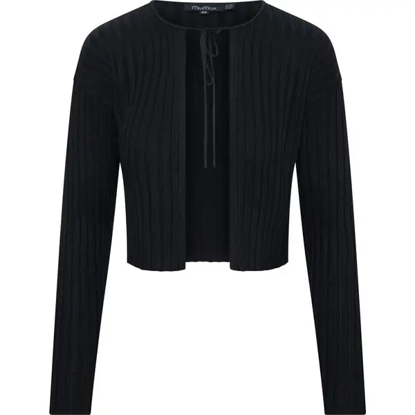 MIUMAX Cropped Tie Front Open Knit Cardigan