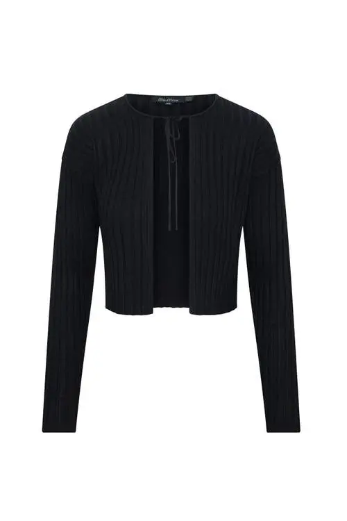 MIUMAX Cropped Tie Front Open Knit Cardigan