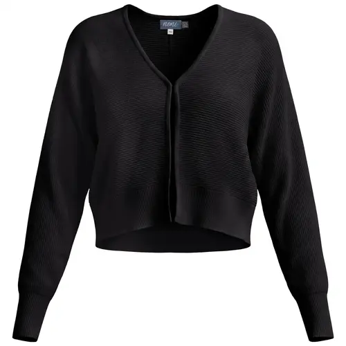 NONI Textured Stripe Cropped Knit Cardigan - Black
