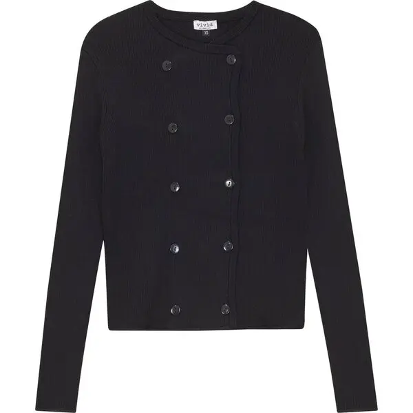 VIVID Double-breasted Cropped Knit Cardigan - Black