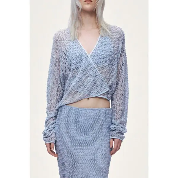 NOCTURNE Wrap Mesh Blouse - Blue