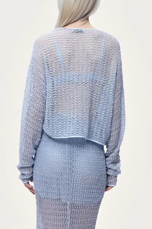 NOCTURNE Wrap Mesh Blouse - Blue