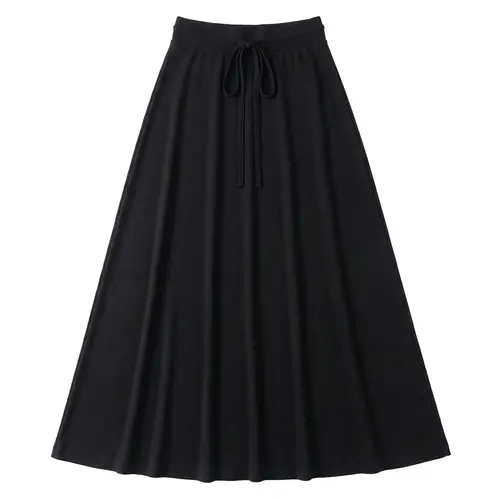POSITIVE Maxi A-line Ribbed Skirt With Drawstring Waist - Black