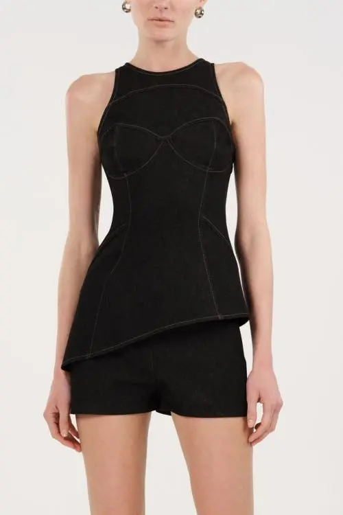 NOCTURNE Halter Neck Denim Bustier Top