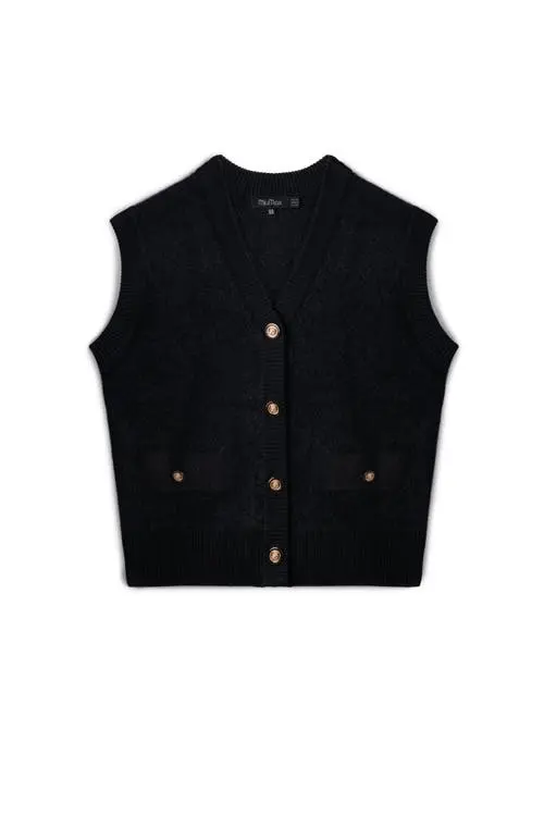 MIUMAX Cropped Mohair Sleeveless Cardigan With Button Front