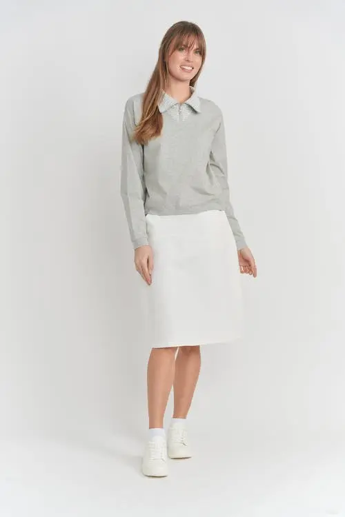 NONI DAILY Striped Collar Half-zip Cotton Spandex Sweater - Grey Mix