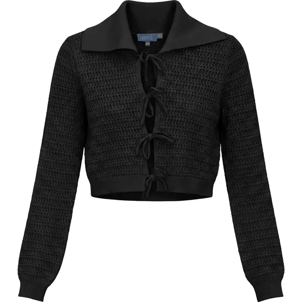 NONI Eyelet Knit Lace-up V-neck Sweater - Black