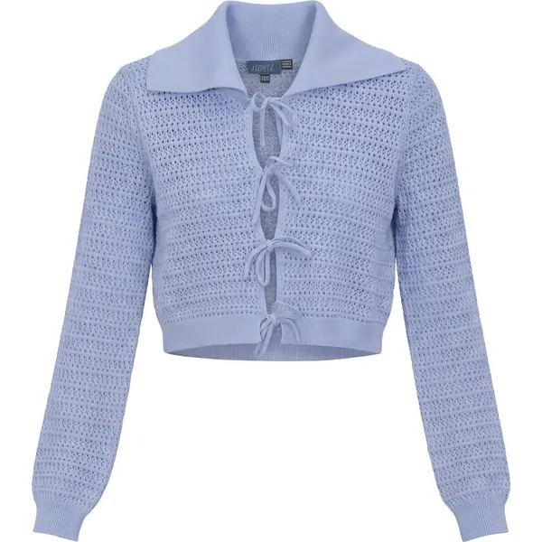 NONI Eyelet Knit Lace-up V-neck Sweater - Blue