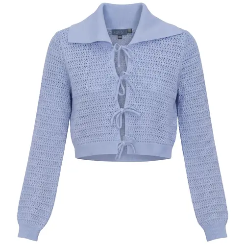NONI Eyelet Knit Lace-up V-neck Sweater - Blue