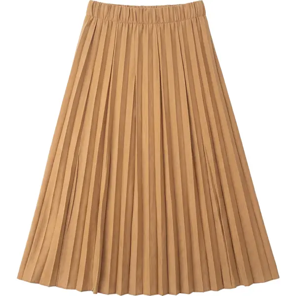 ASPECT Crinkle Pleated Elastic Waist Midi Skirt - Cognac