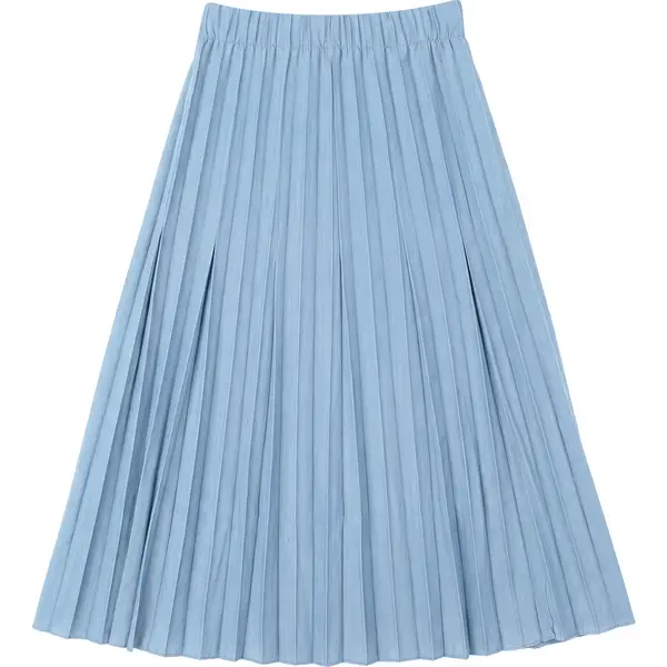 ASPECT Crinkle Pleated Elastic Waist Midi Skirt - Light Denim