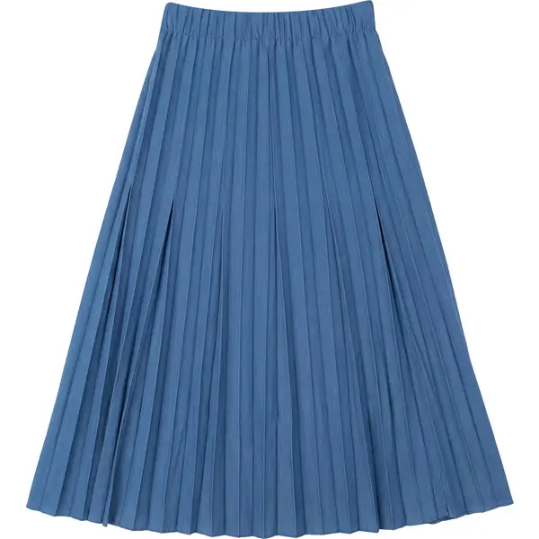 ASPECT Crinkle Pleated Elastic Waist Midi Skirt - Medium Denim