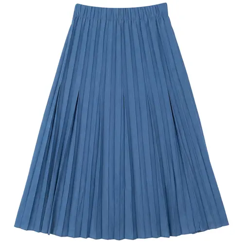 ASPECT Crinkle Pleated Elastic Waist Midi Skirt - Medium Denim