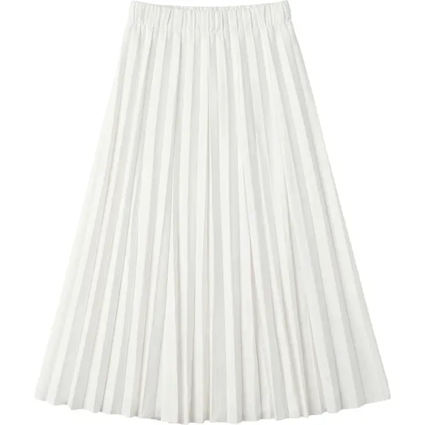 ASPECT Crinkle Pleated Elastic Waist Midi Skirt - White