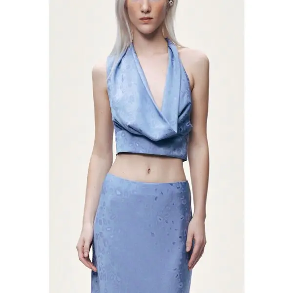 NOCTURNE Accessory-detail Off-shoulder Bustier Top - Blue