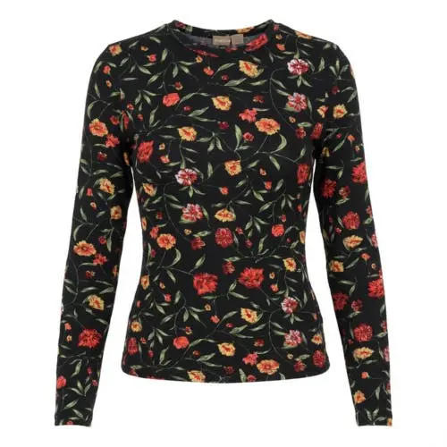 POSITIVE V-neck Long Sleeve Printed Top - Black