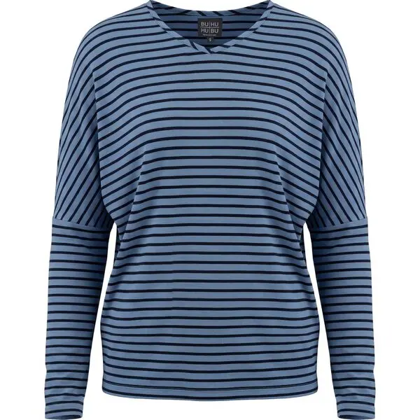 BUHU Striped Viscose-blend V-neck Drop Shoulder Top - Blue