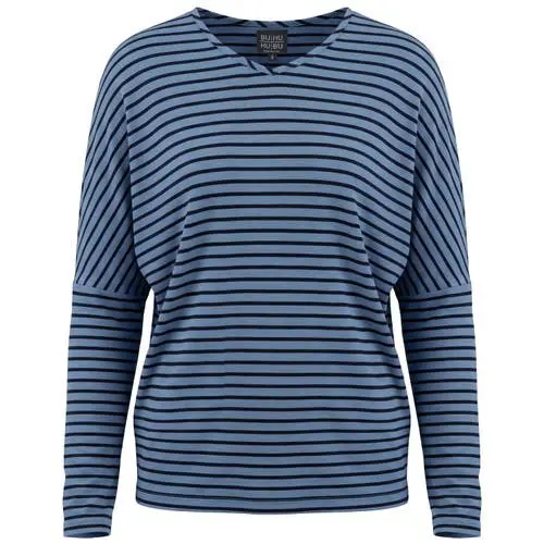 BUHU Striped Viscose-blend V-neck Top - Sapphire