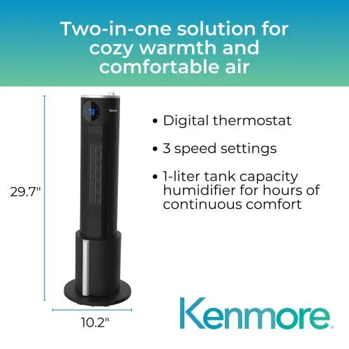 KENMORE 2 In 1 29 Inch Tower Space Heater And Humidifier