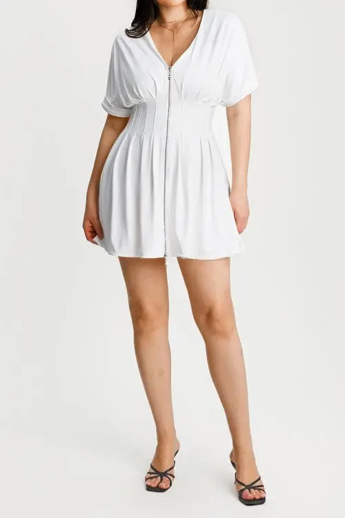POPILUSH Zip Front Two-piece Sculpting Mini Dress - Chalk