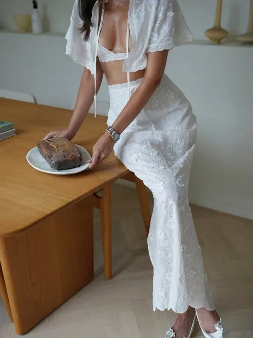 ATOIR Marjorie Lace Appliqué Maxi Skirt - Ivory