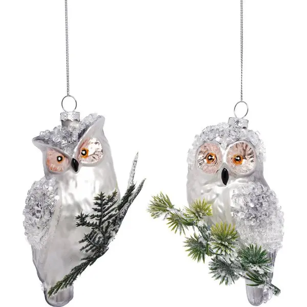 MARK ROBERTS Owl On Branch Ornament - Silver