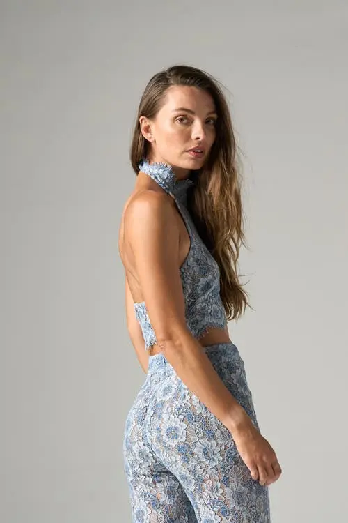 JBQ Gael Halter Neck Lace Crop Top