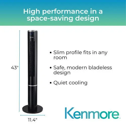 KENMORE 43 Inch Bladeless Slim Tower Fan