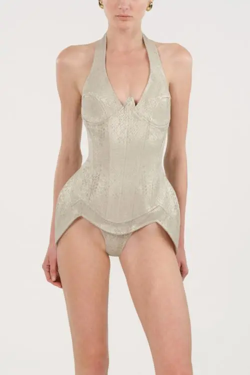 NOCTURNE Snake Print Boned Corset Halterneck Body