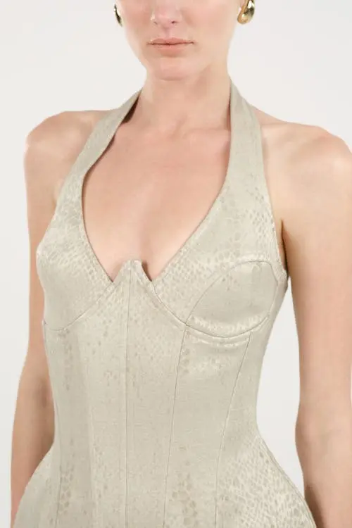 NOCTURNE Snake Print Boned Corset Halterneck Body